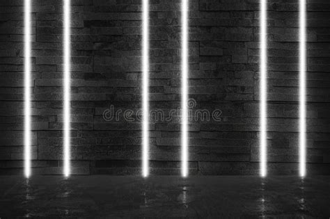 Modern Industrial Interior With Vertical Neon Lights And Textured Wall