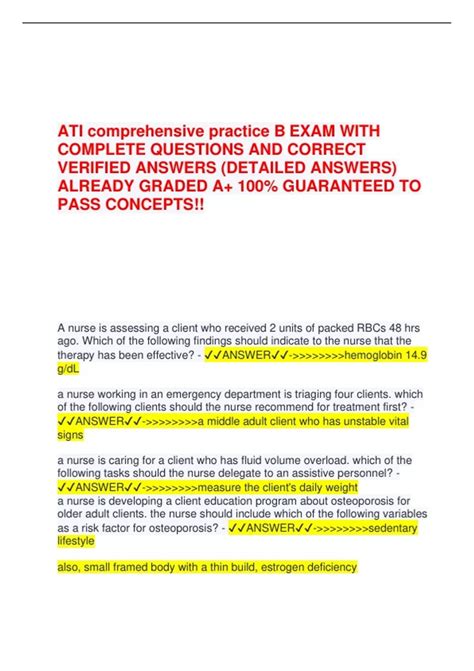 Ati Comprehensive Practice B Exam With Complete Questions And Correct
