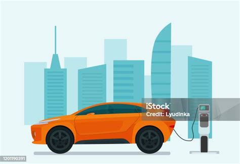 電動緊湊型 Cuv 隔離電動車正在充電側視圖向量平面插圖向量圖形及更多平面設計圖片 平面設計 汽車 軚盤 Istock