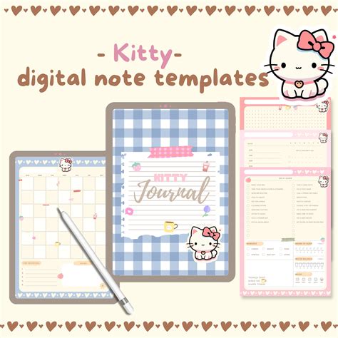 Cute Kawaii Kitty Cat Digital Notebook Template Diary Kitty Cat