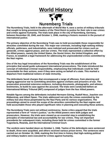Nuremberg Trials Article And Questions” Assignment World War Ii Teaching Resources