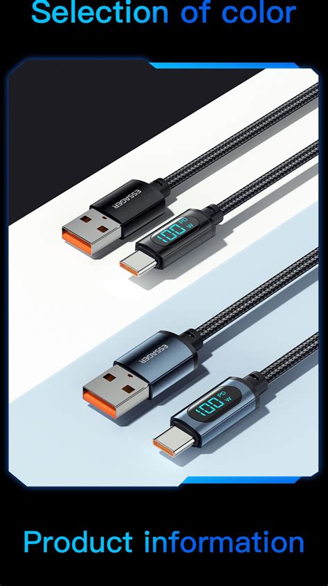Essager 7A 100W USB เปน Type C สายเคเบล จอแสดงผลดจตอล QC PD สาย