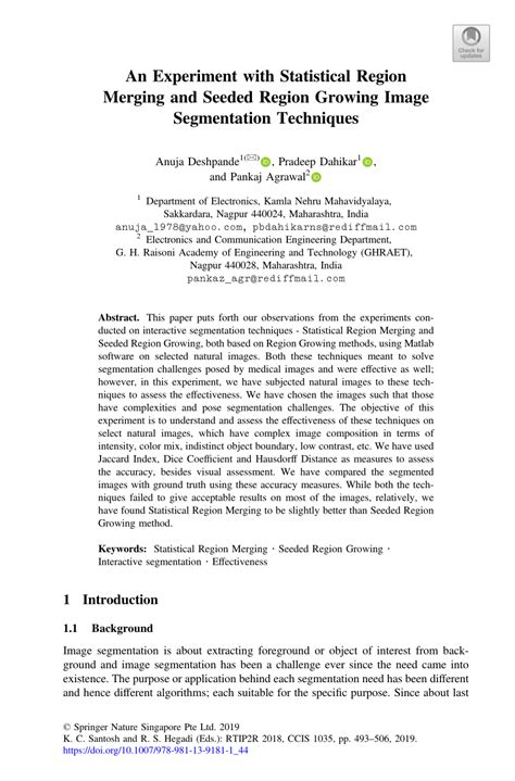 Pdf An Experiment With Statistical Region Merging And Seeded Region