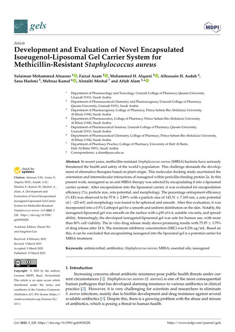 Pdf Development And Evaluation Of Novel Encapsulated Isoeugenol Liposomal Gel Carrier System