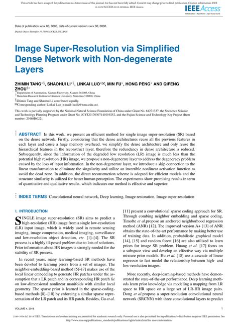 Pdf Image Super Resolution Via Simplified Dense Network With Non Degenerate Layers