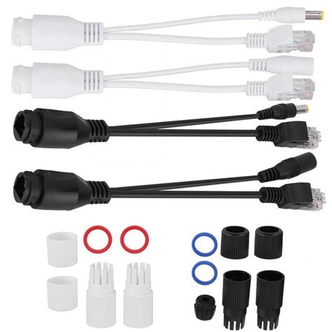 Poe 인젝터스플리터 키트 방수 캡 포함 이더넷 패시브 Poe 어댑터 케이블 결합기 Poe 스위치 10 쌍 전송 및 케이블
