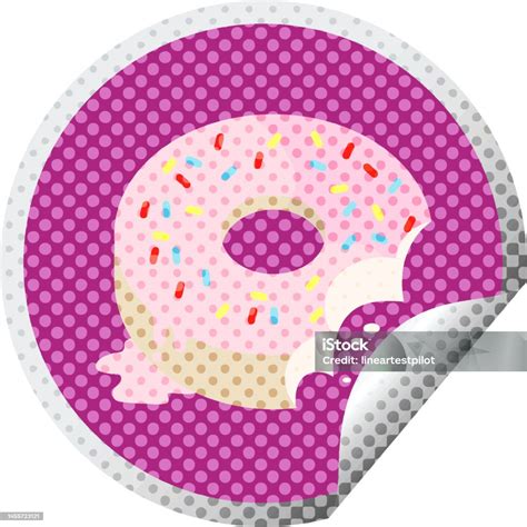 물린 젖빛 도넛 그래픽 벡터 일러스트 레이 션 원형 스티커 건강에 좋지 않은 음식에 대한 스톡 벡터 아트 및 기타 이미지 건강에 좋지 않은 음식 건강하지 못한 생활방식