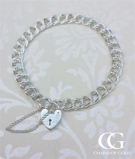 Sterling Silver Double Curb Charm Bracelet Padlock