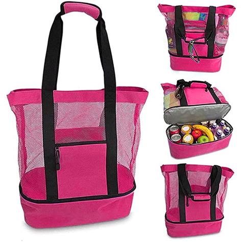 Mesh Beach Tote Bag With Detachable Insulated Cooler Bag Large Tote Bag