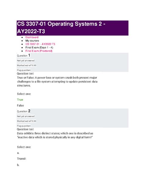 Cs 3307 Final Exam Cs Operating Systems 2 Dashboard My Courses Cs