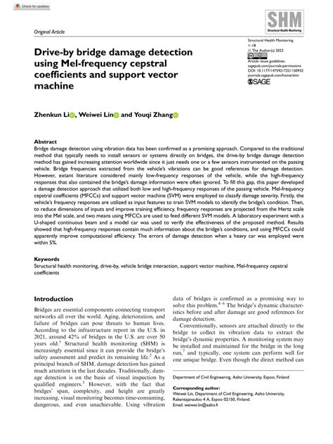 Pdf Drive By Bridge Damage Detection Using Mel Frequency Cepstral