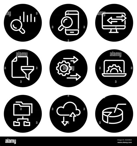 Set Of White Icons Isolated Against A Black Background On A Theme