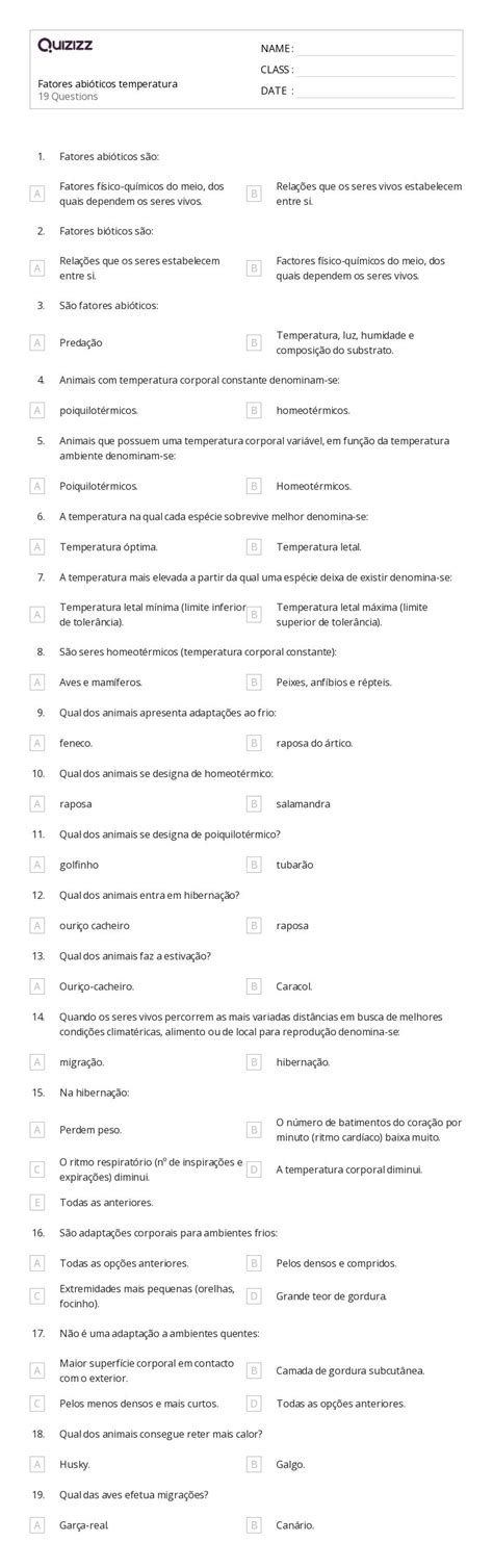 Fatores e Múltiplos imprimível 8ª série planilhas Quizizz