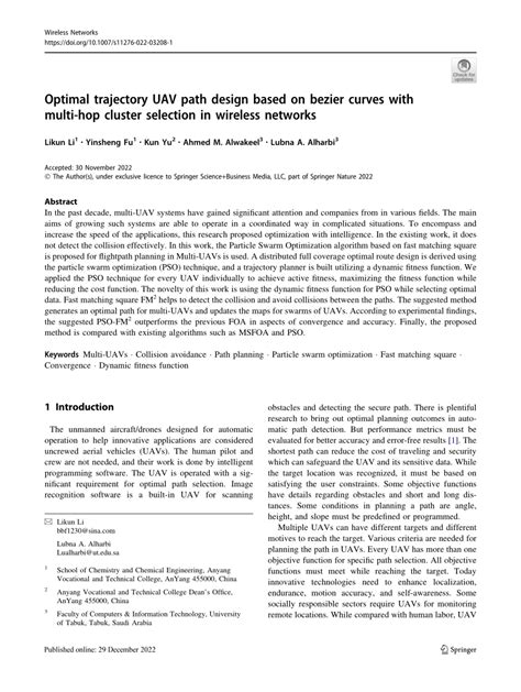 Pdf Optimal Trajectory Uav Path Design Based On Bezier Curves With Multi Hop Cluster Selection
