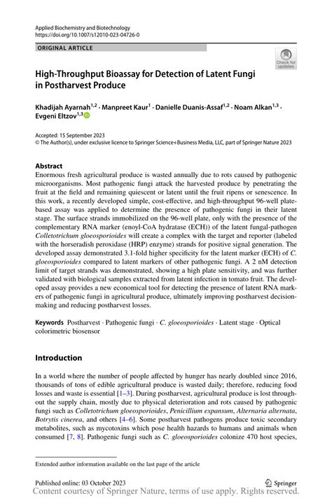 High Throughput Bioassay For Detection Of Latent Fungi In Postharvest