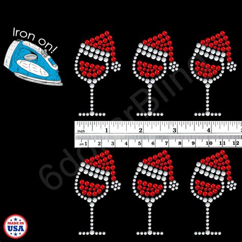Wine Glass Santa Hat Small Rhinestone Iron On Crystal Bling Hotfix