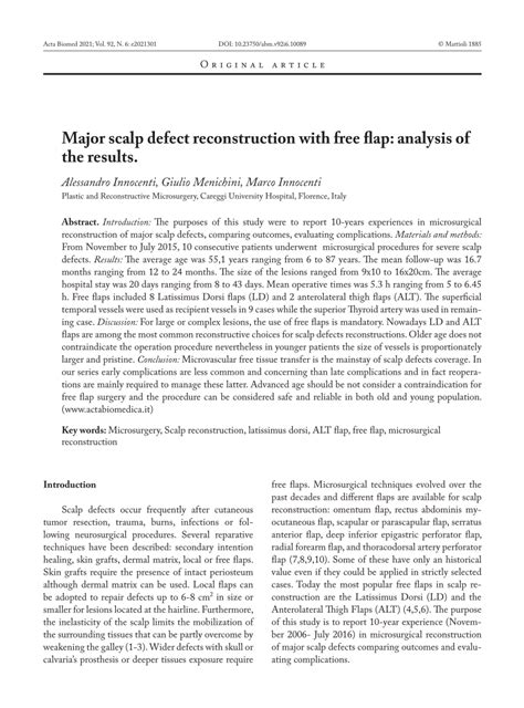 Pdf Six Years Experience In Major Scalp Defect Reconstruction With Free Flap Analysis Of The