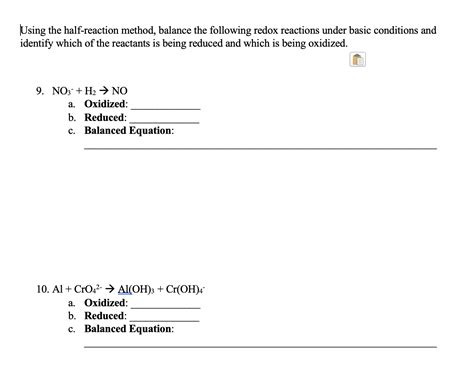 Solved Using The Half Reaction Method Balance The Following Chegg