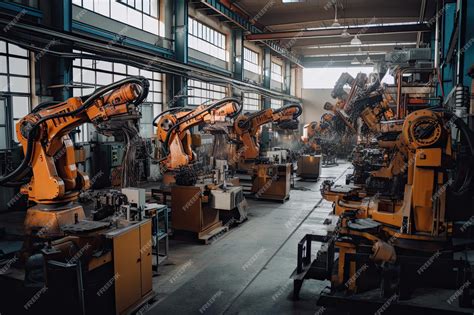 조립 라인의 로봇 팔 공장의 자동 컨베이어 Generative Ai로 생성 프리미엄 사진