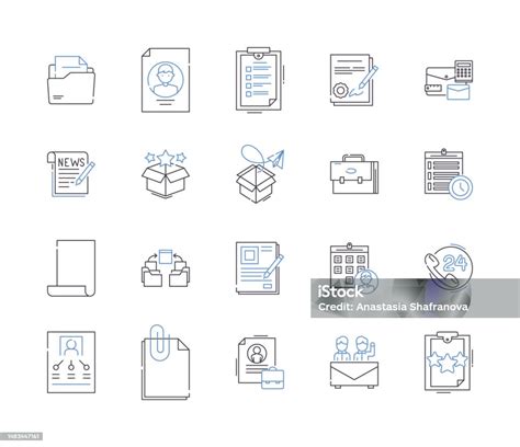문서 관리 개요 아이콘 모음입니다 문서 관리 시스템 기록 스캔 캡처 협업 벡터 및 일러스트레이션 개념 세트 저장소 액세스 스토리지 선형 표지판 물어오다에 대한 스톡 벡터