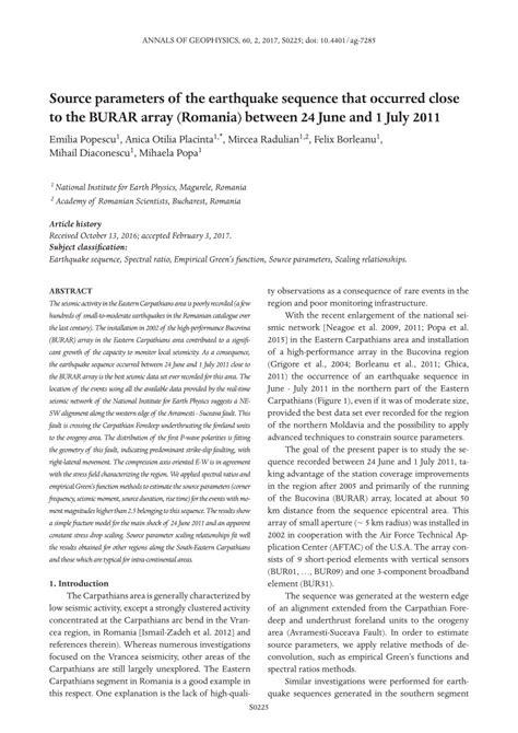 Pdf Source Parameters Of The Earthquake Sequence That Occurred Close To The Burar Array