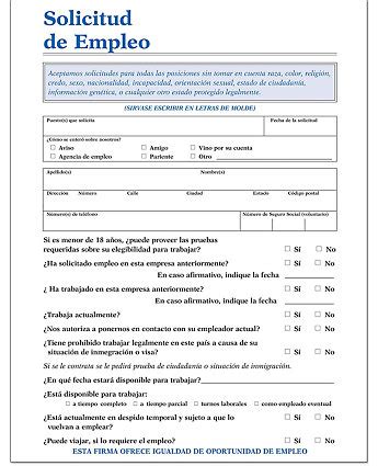 Spanish Employment Application Amsterdam Printing