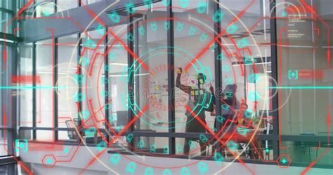 Animation Of Data Processing Over Diverse Business People In Office