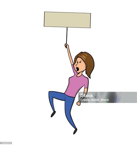 젊은 여자는 빈 항의 기호를 들고 벡터 그림을 흰색 배경에 고립입니다 3월에 대한 스톡 벡터 아트 및 기타 이미지 3월 공란 널판지 Istock