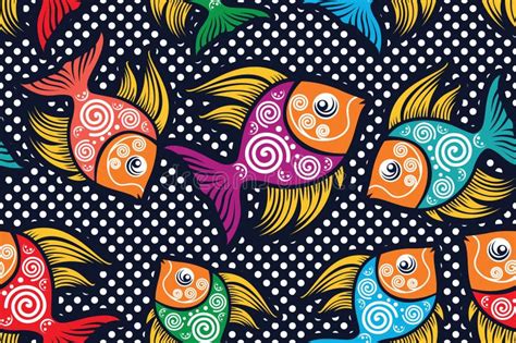 Seamless Pattern With Fish Tribal Vector Illustration Sea Batik Motif