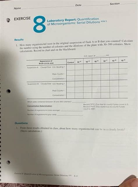 Section Date Name Exercise 8 Laboratory Report