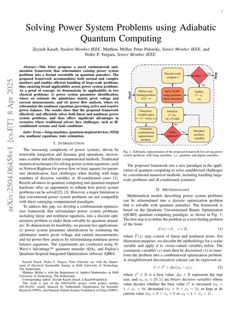 Pdf Solving Power System Problems Using Adiabatic Quantum Computing