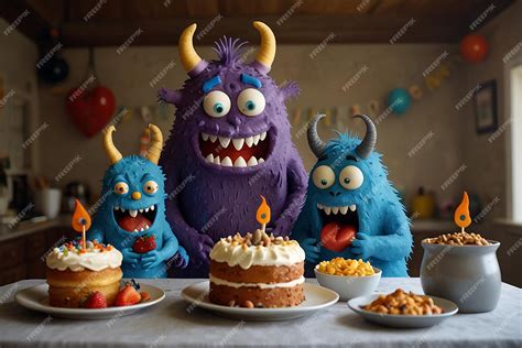 Premium Photo Monster Cake Bash Cartoon Culinary Celebration