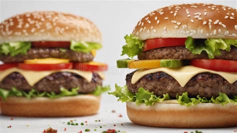 Two Mouth Watering Burgers Cheeseburgers Delicious Food Fast Food