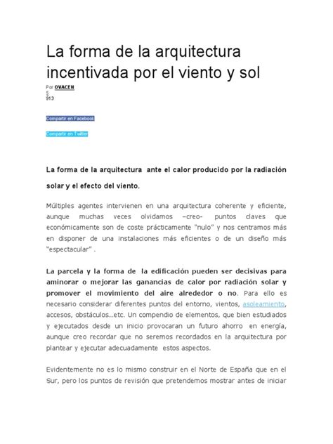 La Forma De La Arquitectura Incentivada Por El Viento Y Sol Pdf