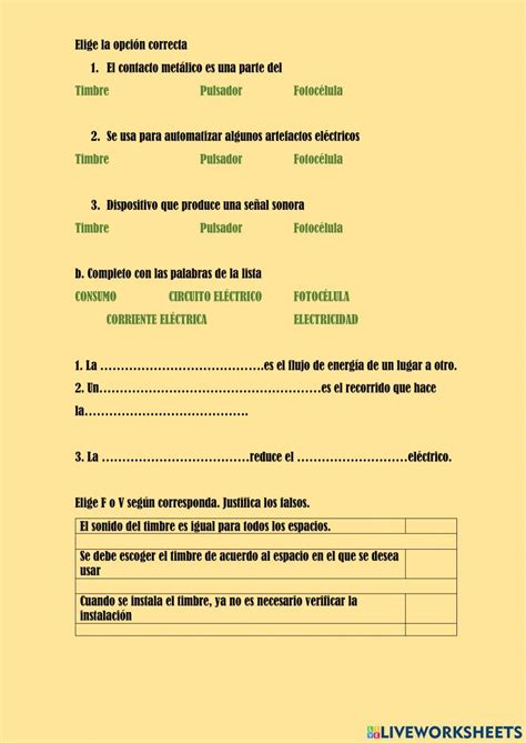 Timbre Online Activity Live Worksheets