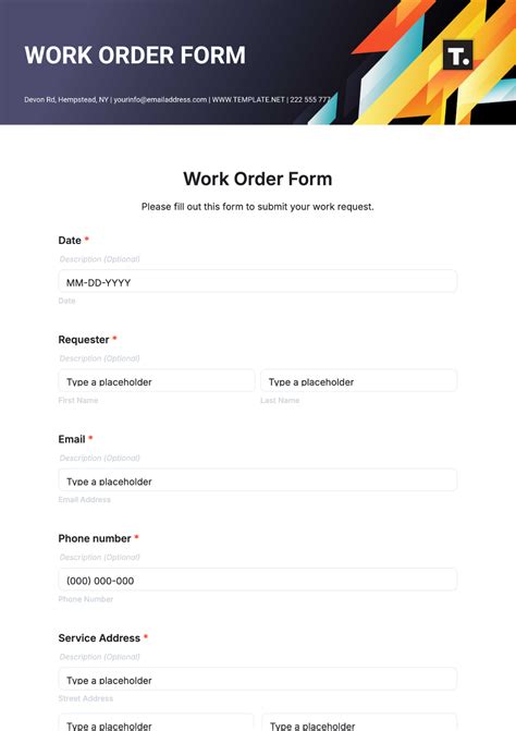 free work order form template to edit online