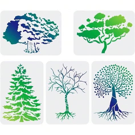 5pcs Reusable Tree Stencils 117x83 Inch Pinecypress Treeaspen Trees