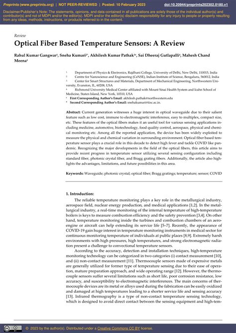 Pdf Optical Fiber Based Temperature Sensors A Review