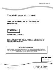 101 2019 3 B Pdf TAM2601 101 3 2019 Tutorial Letter 101 3 2019 THE