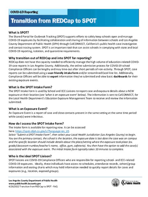 Fillable Online Publichealth Lacounty Shared Portal For Outbreak Tracking Spot User Guide Fax