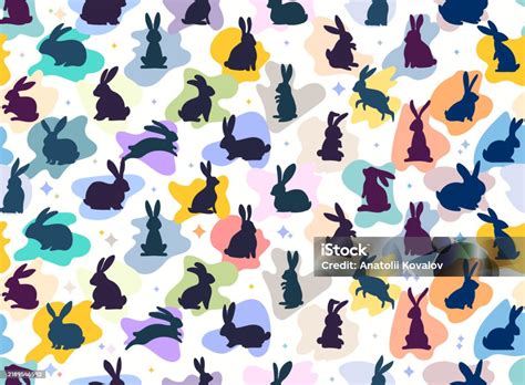 달리기 점프 토끼 색상과 완벽 한 패턴 2025년 중국 설날 휴일 포스터 배경 선물 포장에 대 한 완벽 한 패턴 토끼와 끝없는 벡터 패턴 0명에 대한 스톡 벡터 아트 및