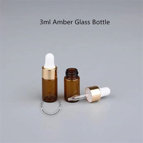 300pcslot 3ml Glass Essential Oil Bottle Empty Cosmetic Gold Lid