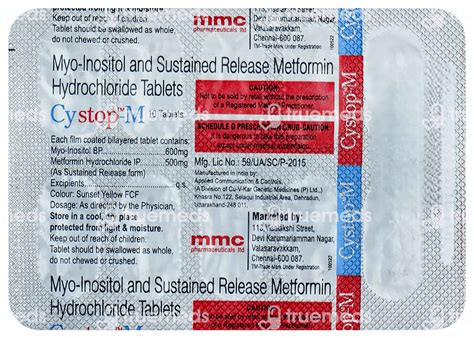 Cystop M 600500 Mg Tablet Sr 10 Uses Side Effects Dosage Price
