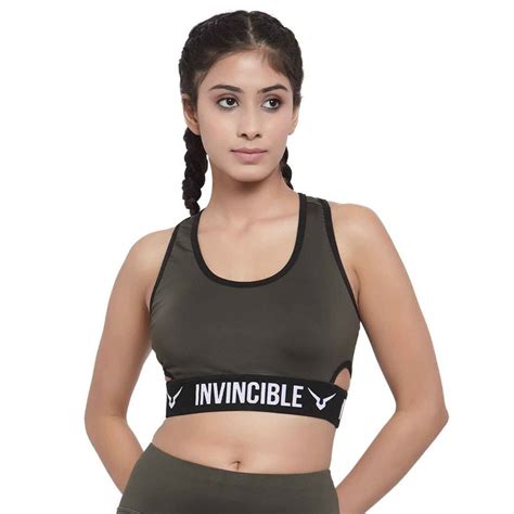 Buy Invincible Olive Green Womens Functional Pocket Sports Bra Online