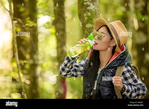 Women Drink Water Hikingadventure Travel Tourismwomen Drink Water