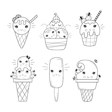 Premium Vector Doodle Style Ice Cream Set