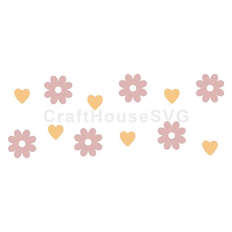 Pink Flowers And Hearts Spring Svg 16 Oz Glass Can Wrap Cut File