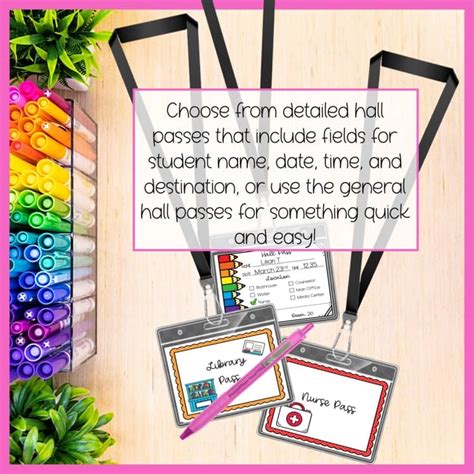 Hall Pass Template Editable Printable Hall Passes Bathroom Nurse Blank Sign