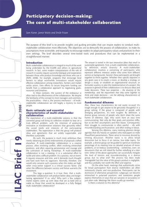 PDF Participatory Decision Making The Core Of Multi Stakeholder Collaboration