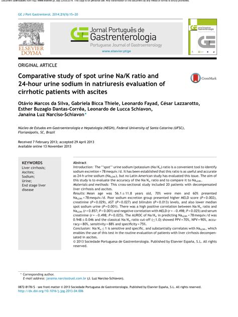 Pdf Comparative Study Of Spot Urine Nak Ratio And 24 Hour Urine